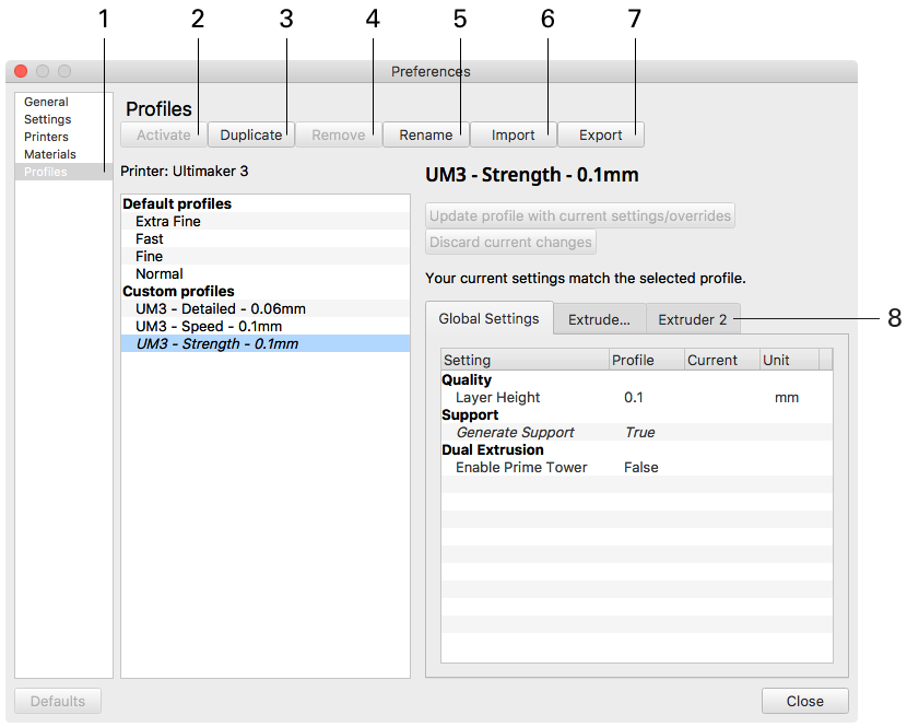 How to manage printing profiles in Ultimaker Cura