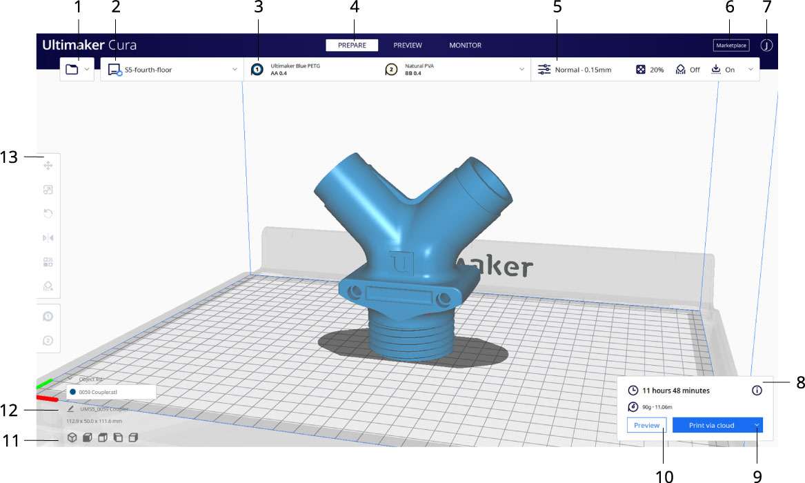 Interface overview of Ultimaker Cura