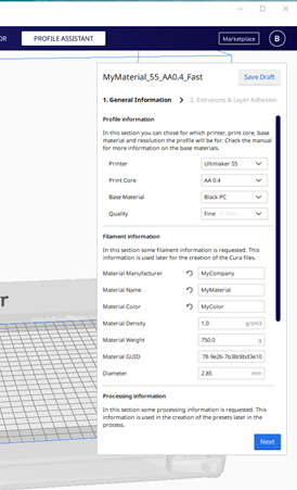 2.1 Creating Print Profiles - Starting a new experiment