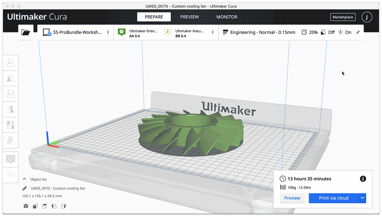 Working with connected printers in UltiMaker Cura